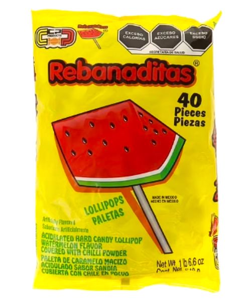 Rebanaditas | Watermelon Chili Lollipop Mexican Candy - 40 ct ...